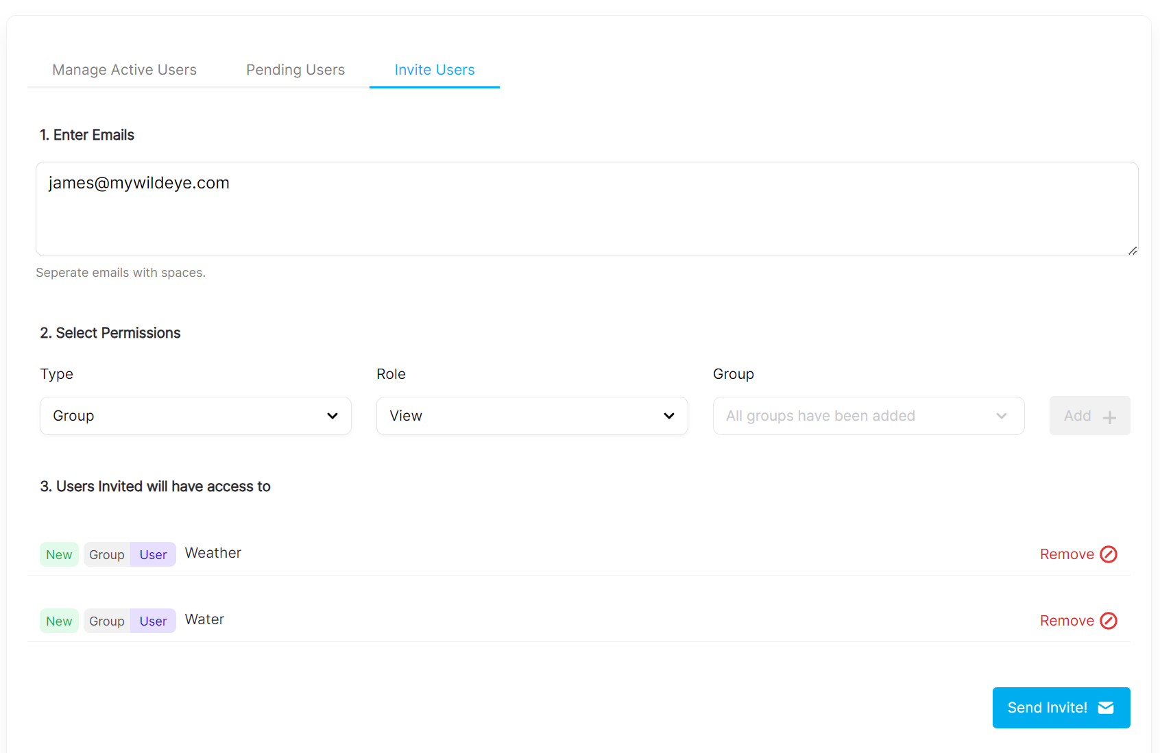 Inviting Users – Wildeye Information